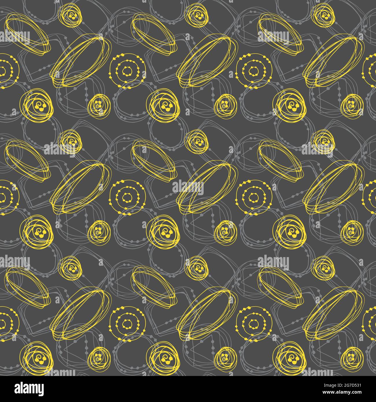 Seamless abstract doodles pattern, hand drawing, yellow and gray color ...