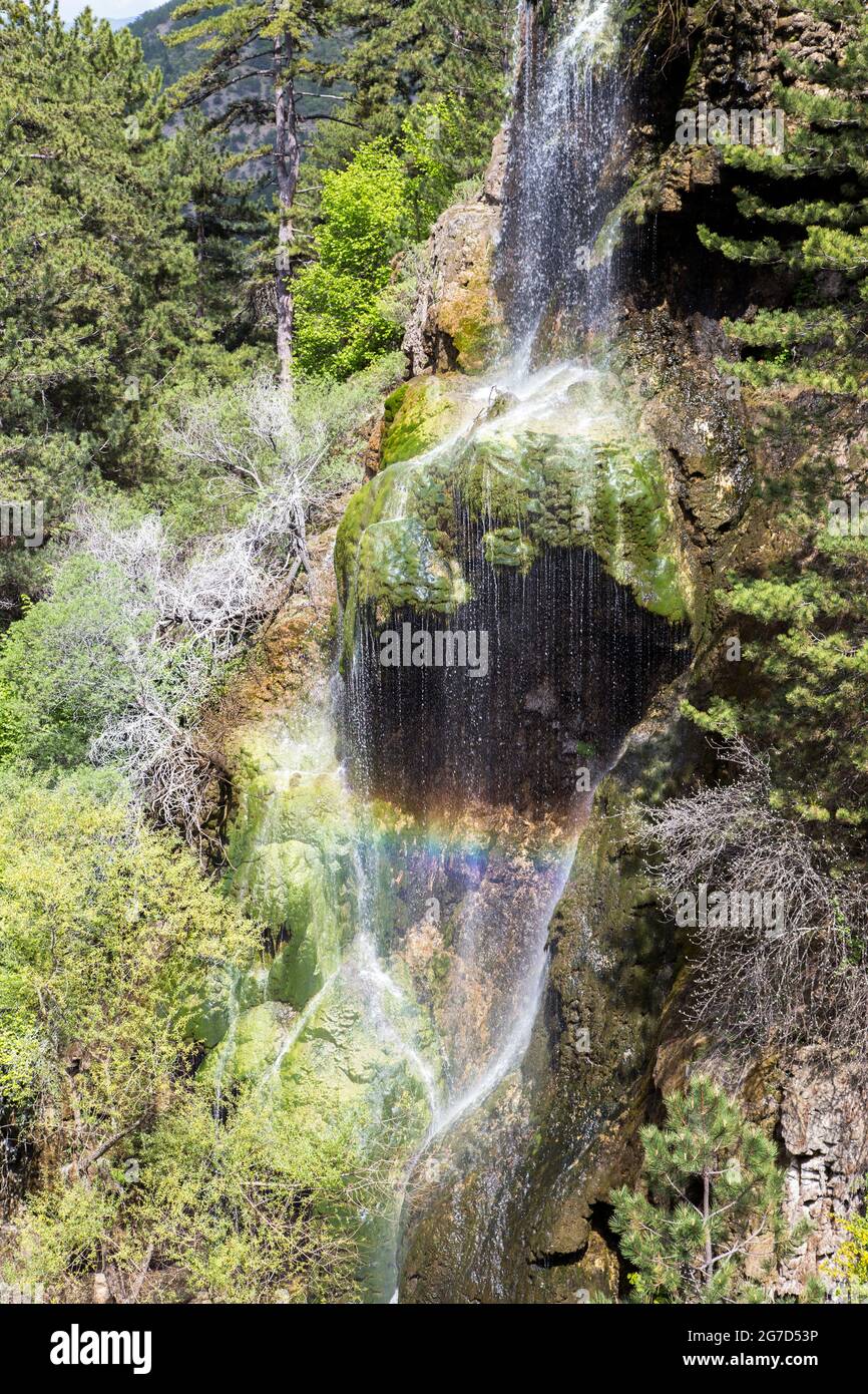 Rainbow colored waterfall view in Nallıhan district of Ankara Stock ...