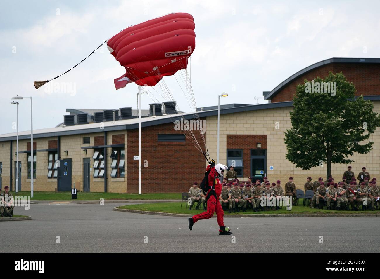A member of the Red Devils, the Parachute Regiment's parachute display ...