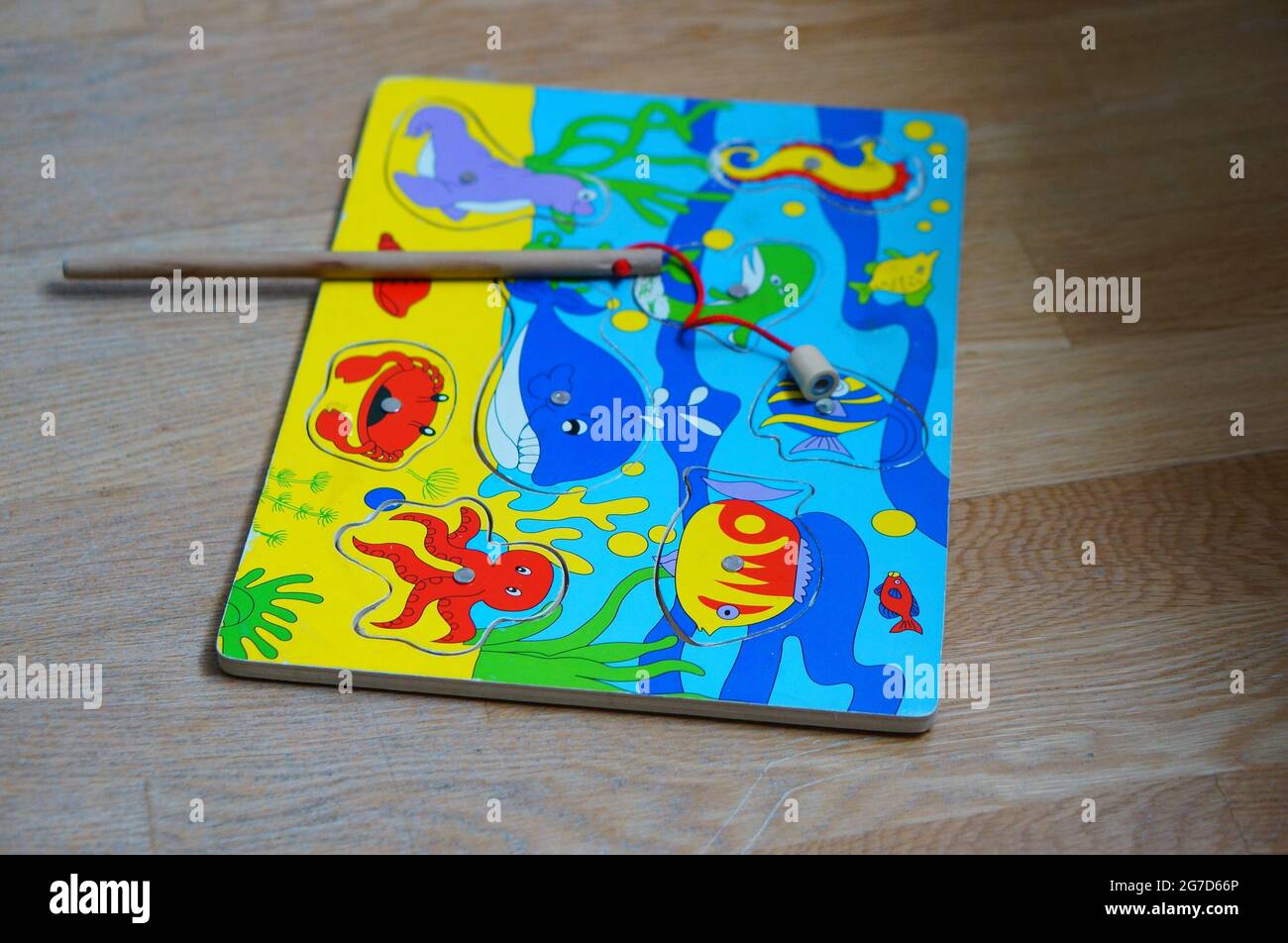 POZNAN, POLAND - Mar 07, 2016: A colorful wooden magnetic fishing ...