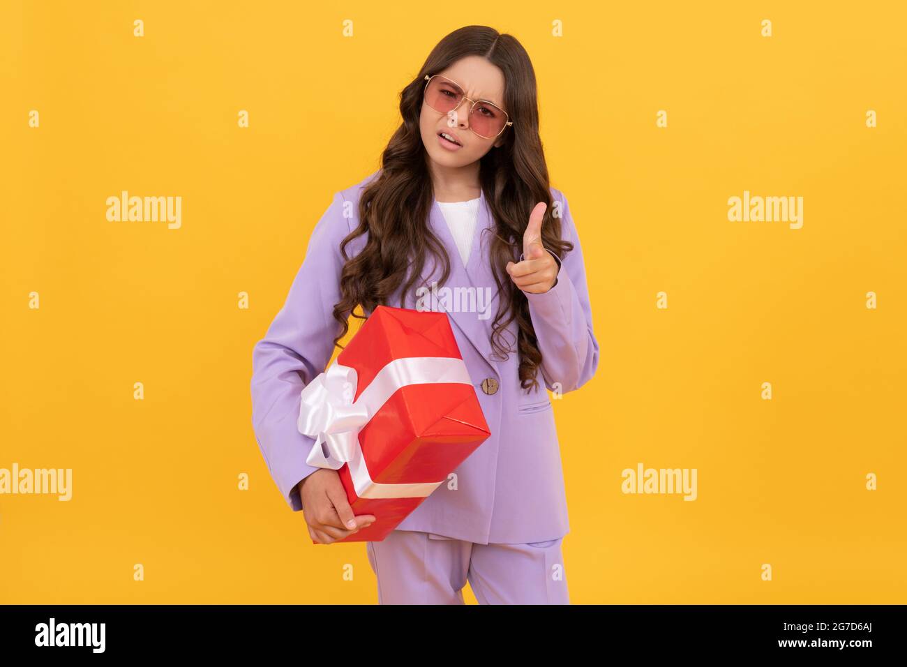 surprise for her. boxing day. kid with present box. teen girl giving ...