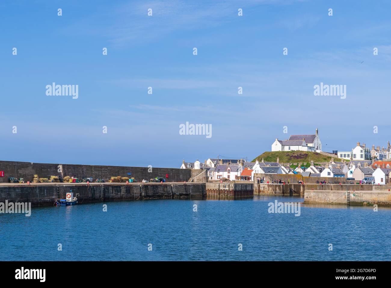 12 July 2021. Findochty, Moray, Scotland, UK. This is the Harbour of ...