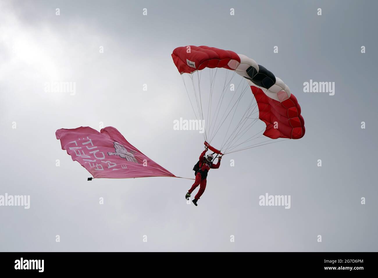 A member of the Red Devils, the Parachute Regiment's parachute display ...