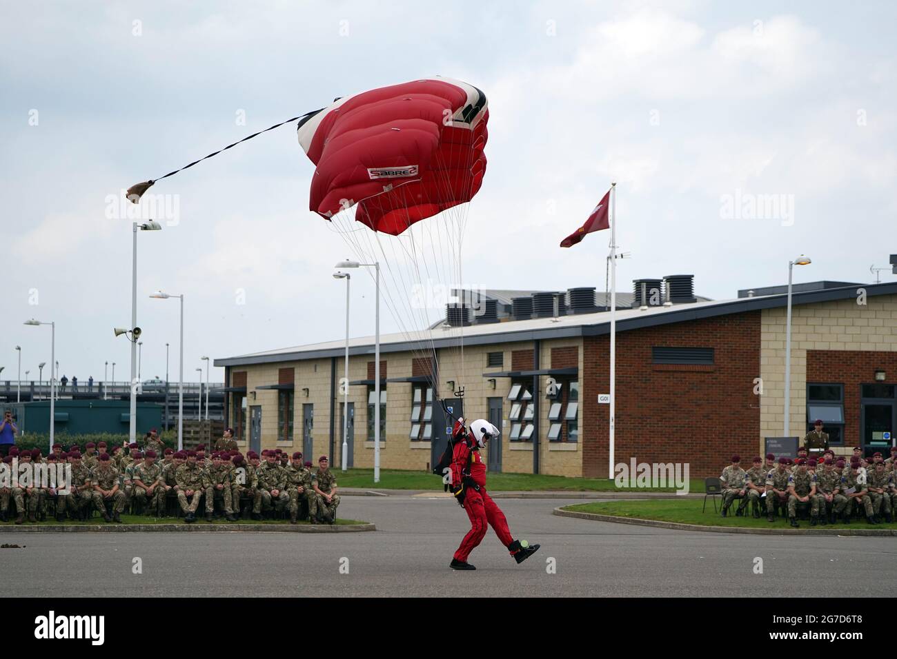 A member of the Red Devils, the Parachute Regiment's parachute display ...