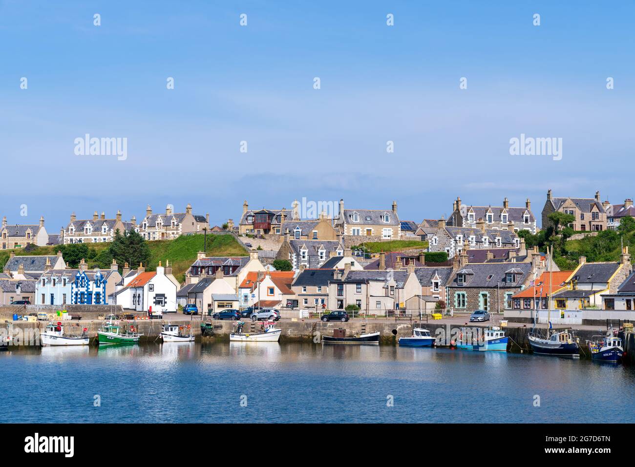 12 July 2021. Findochty, Moray, Scotland, UK. This is the Harbour of ...