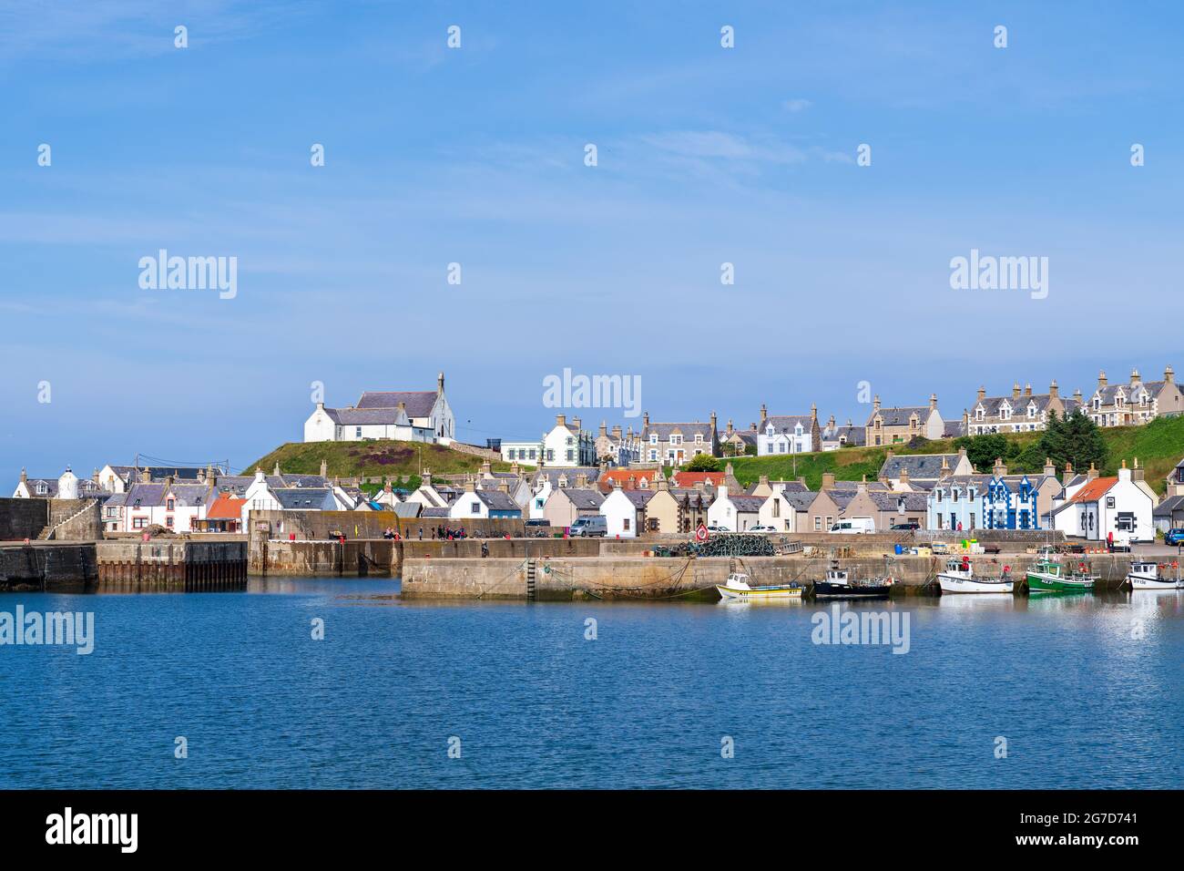 12 July 2021. Findochty, Moray, Scotland, UK. This is the Harbour of ...
