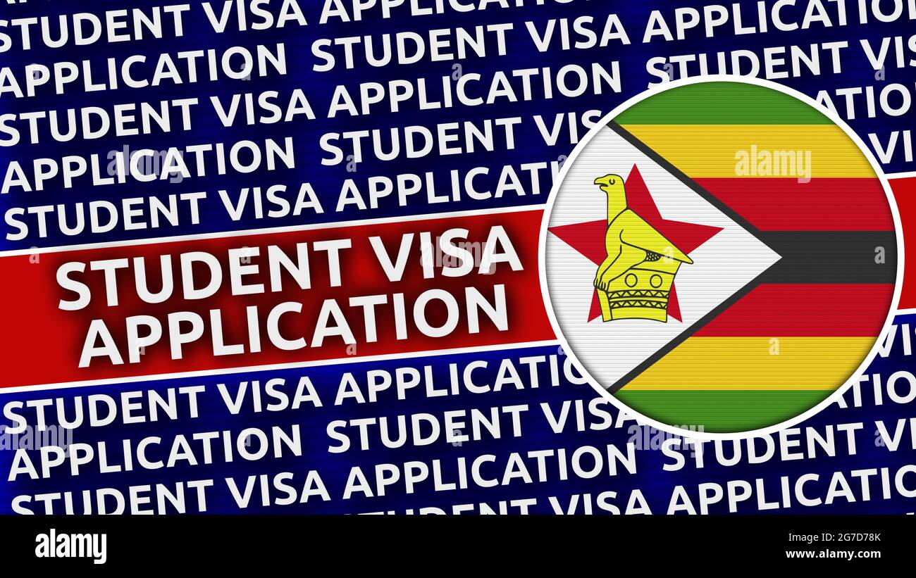 Zimbabwe Circular Flag with Student Visa Application Titles - 3D ...