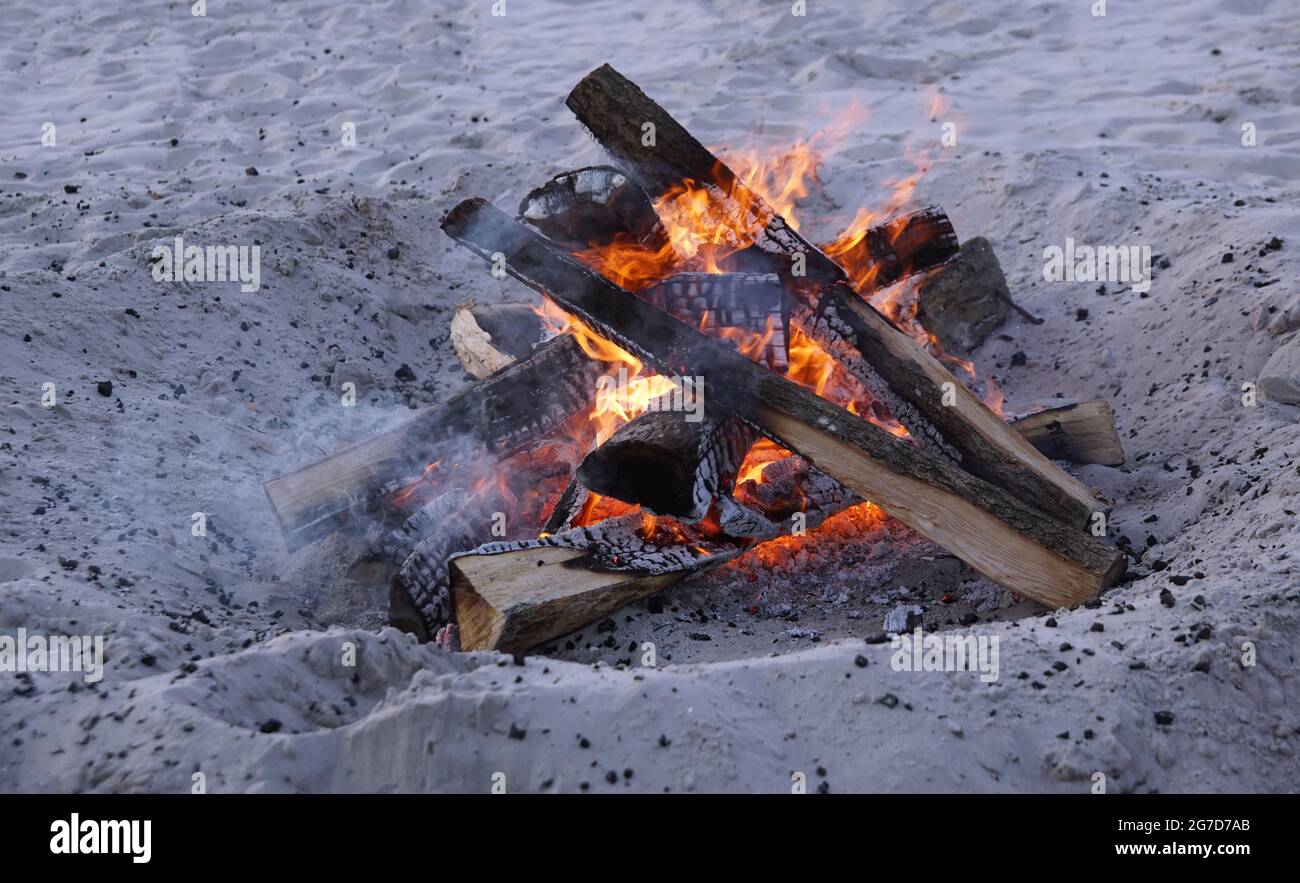 Fire camp on sandy ground Stock Photo - Alamy