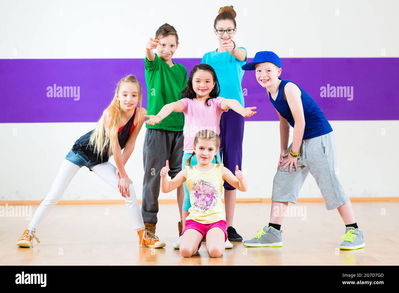 Children in zumba class dancing modern group choreography Stock Photo ...