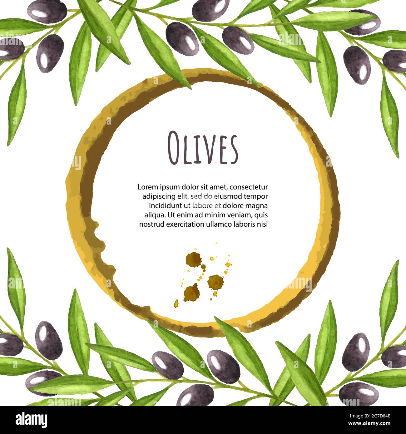 Template for label, banner, postcard, vector watercolor, branch of ...