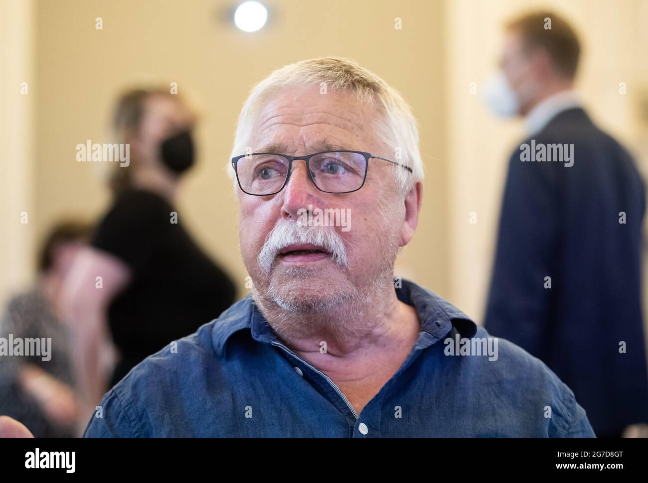 13 July 2021, Berlin: Wolf Biermann sits at the ceremony marking the ...