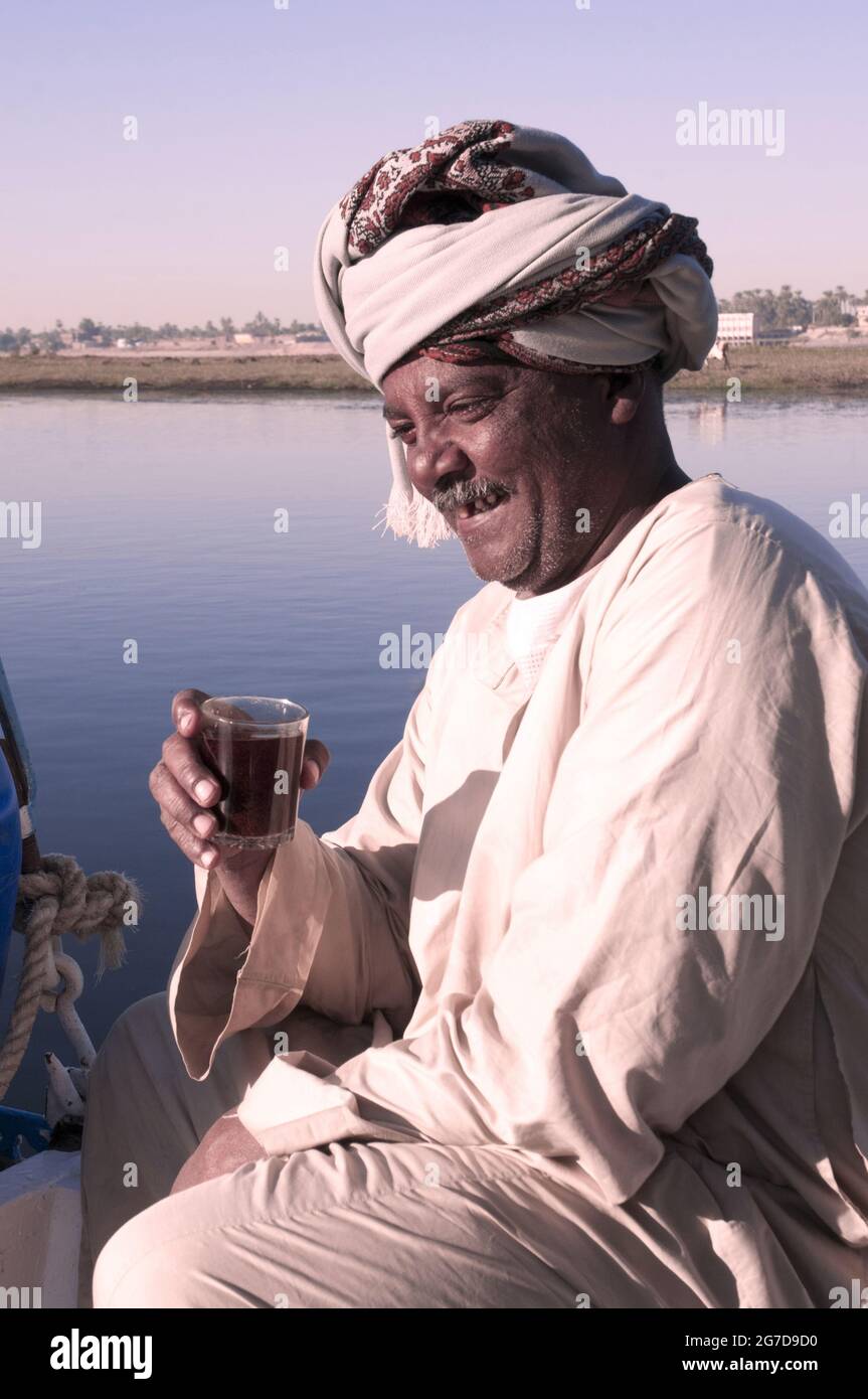 Felucca riverboat captain on the Nile, Egypt Stock Photo - Alamy