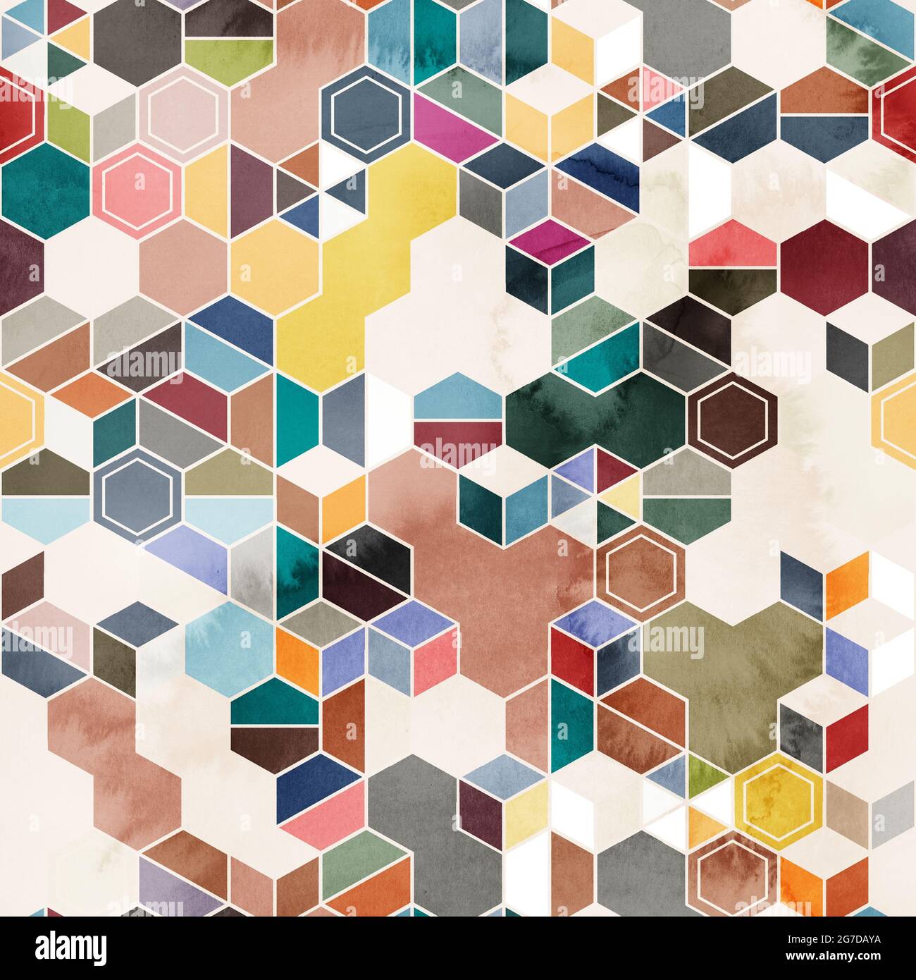 Seamless pattern of hexagons in random colors in watercolor Stock Photo ...