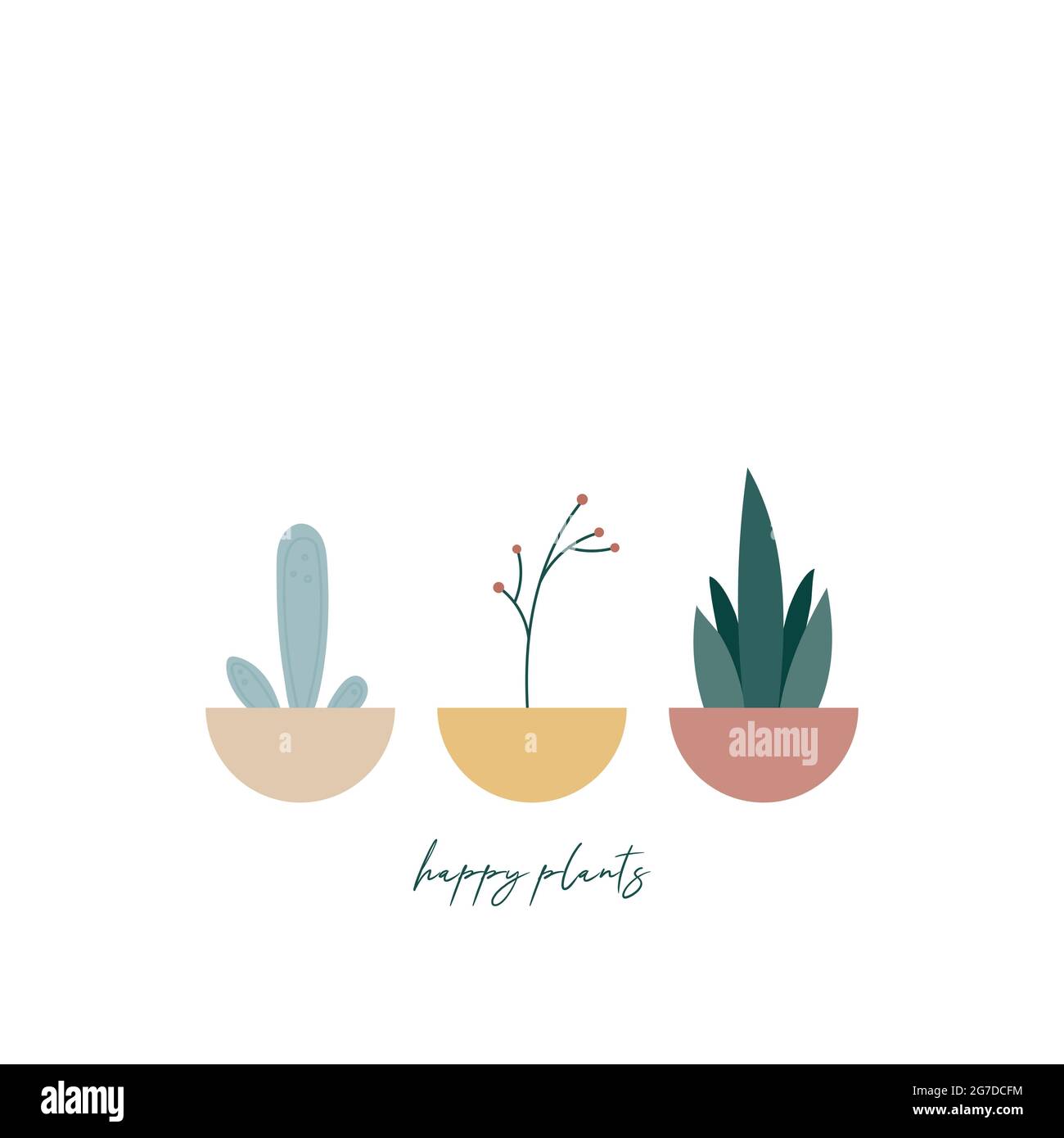 Happy plants. Minimal plant pots with quote. Vector illustration, flat ...