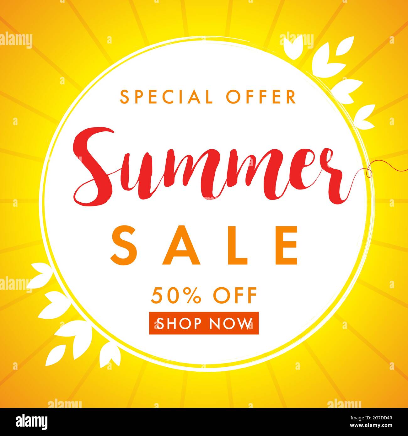 Summer sale creative golden frame. Seasonal ad poster, red color ...