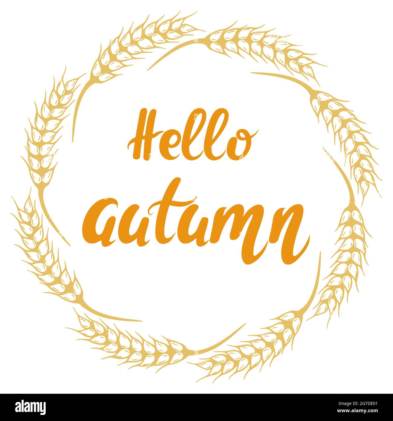 Round frame of spikelets with the inscription hello autumn, vector ...