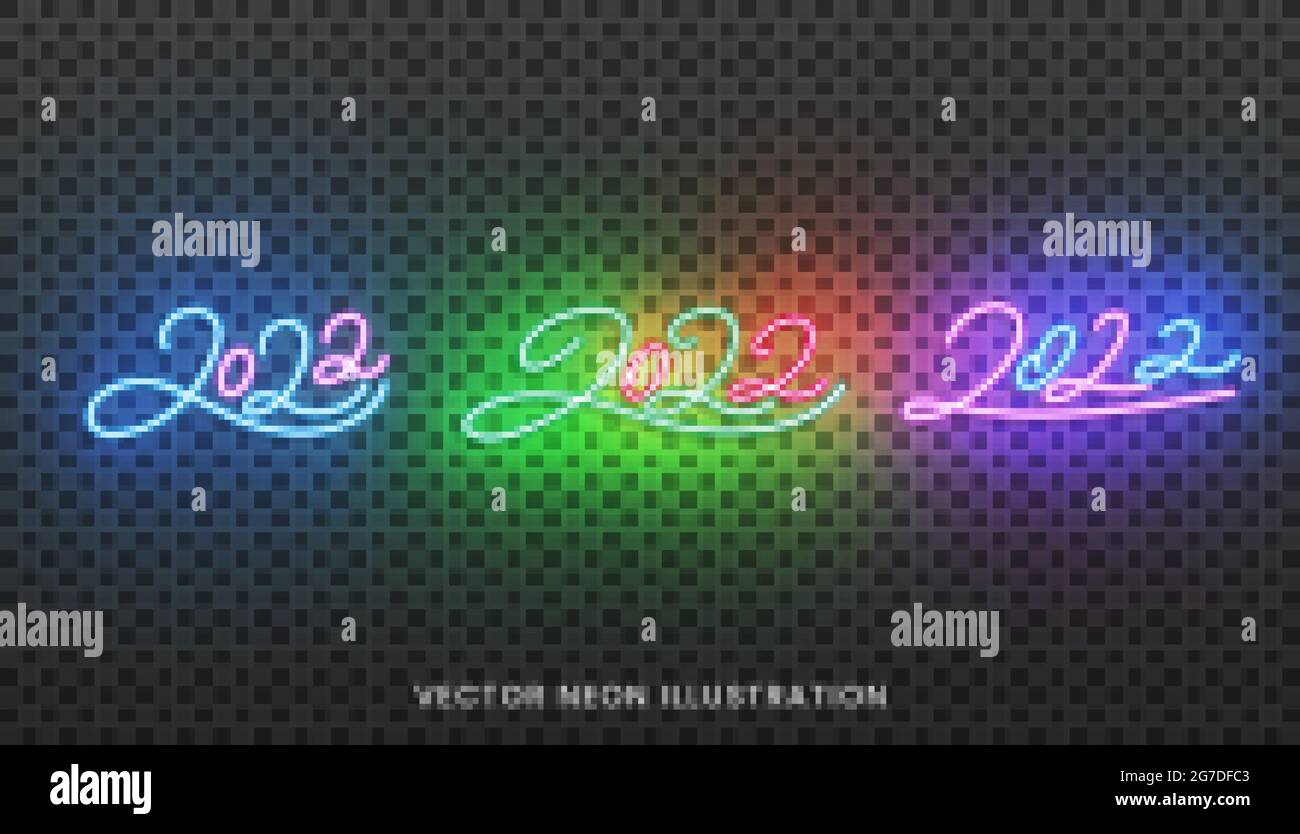 2022 neon script numbers set. Bright lettering for New Year 2022 Stock ...
