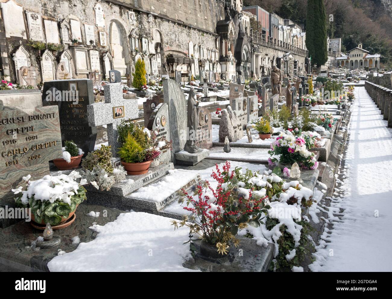 Varenna cemetery in winter, Como Lake, Lombardy, Italy, Europe Stock ...