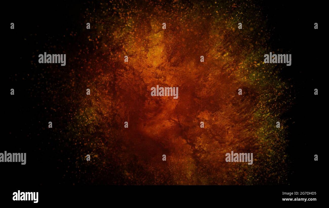 3D rendering of a colorful explosion of fiery particles. Bright colors ...