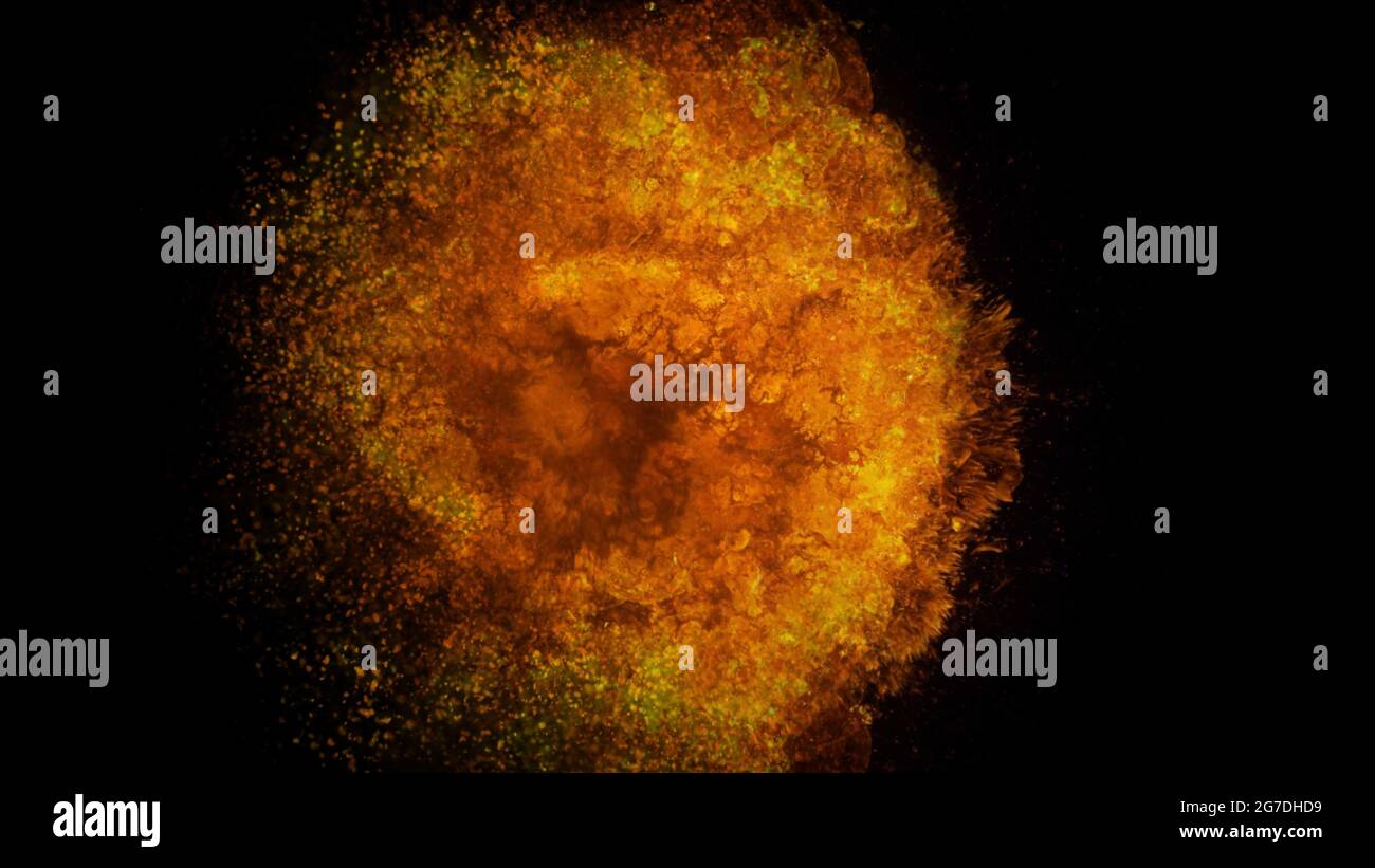 3D rendering of a colorful explosion of fiery particles. Bright colors ...