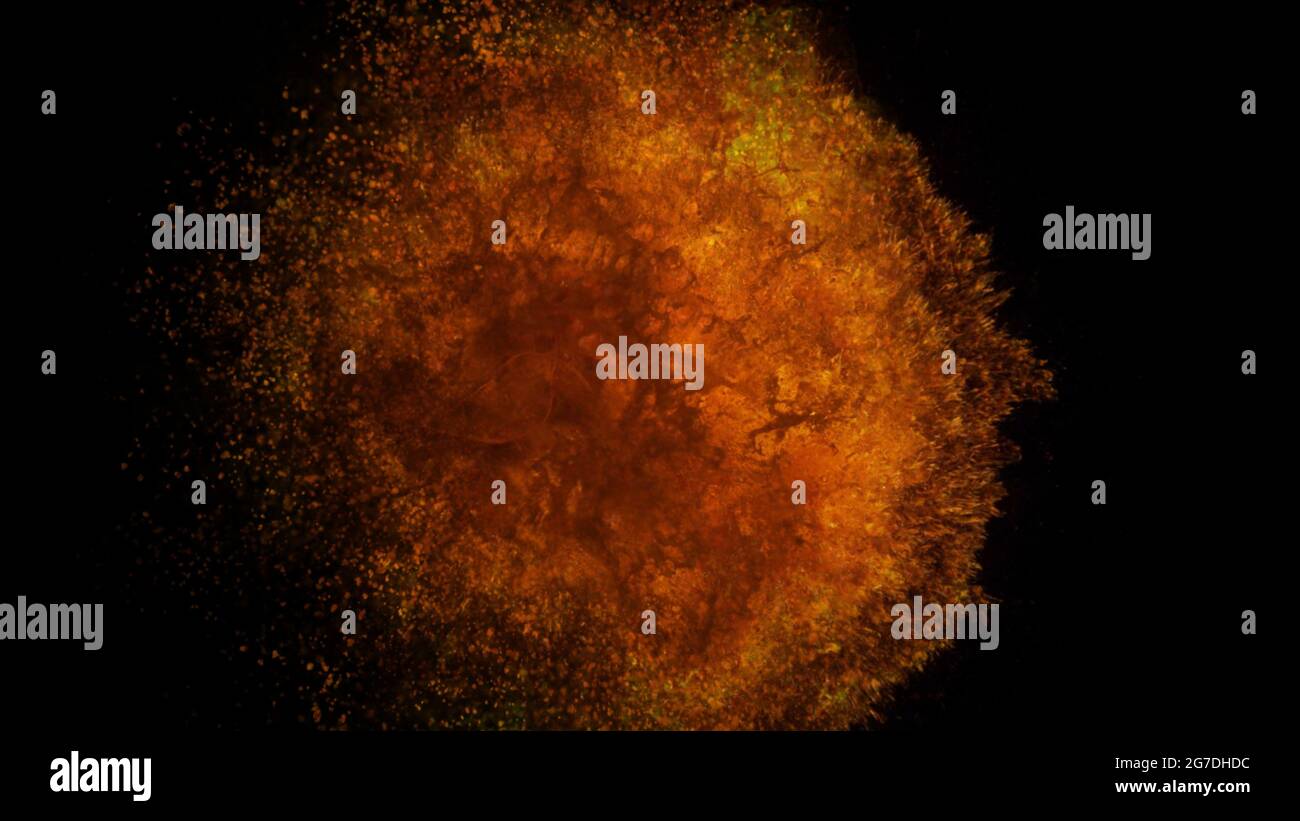 3D rendering of a colorful explosion of fiery particles. Bright colors ...