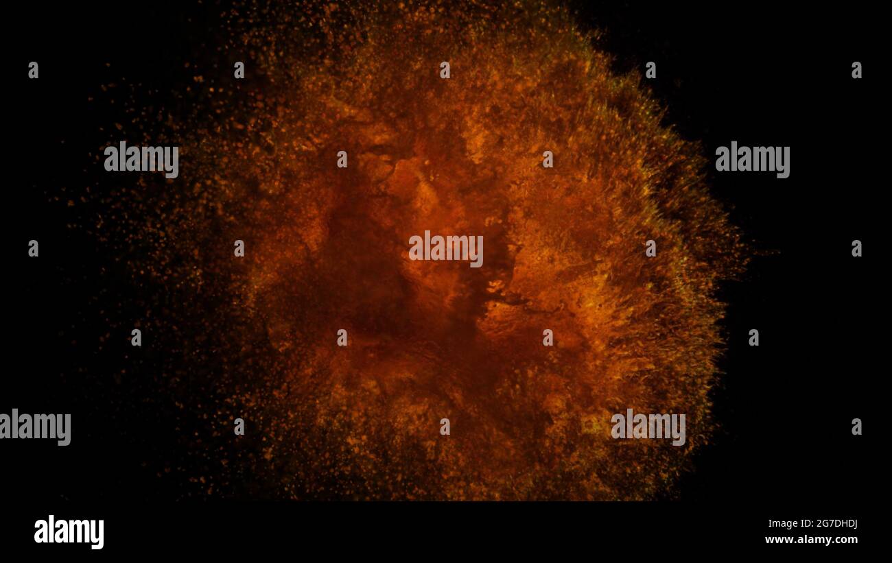 3D rendering of a colorful explosion of fiery particles. Bright colors ...