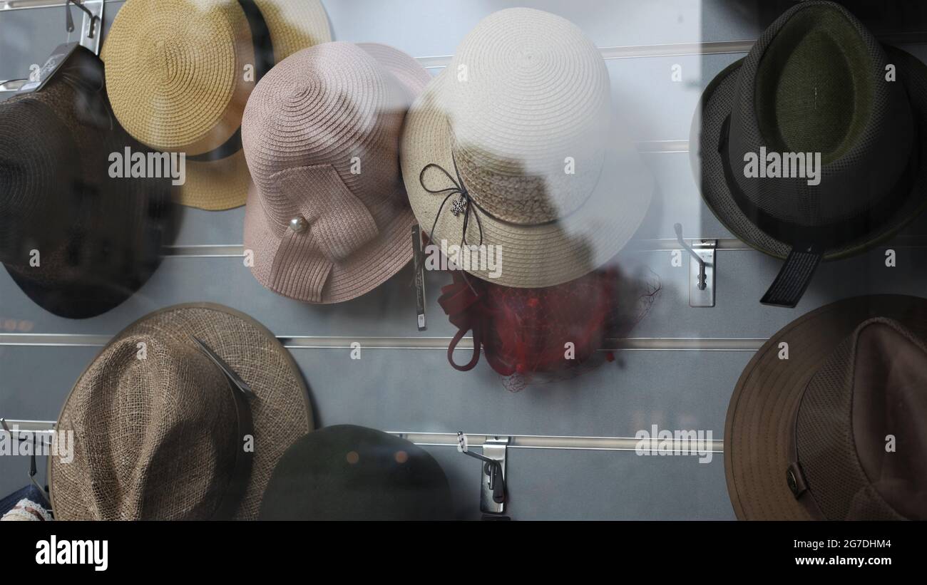Chic, Stylish and Traditional Hats in a store window, Uk Stock Photo ...