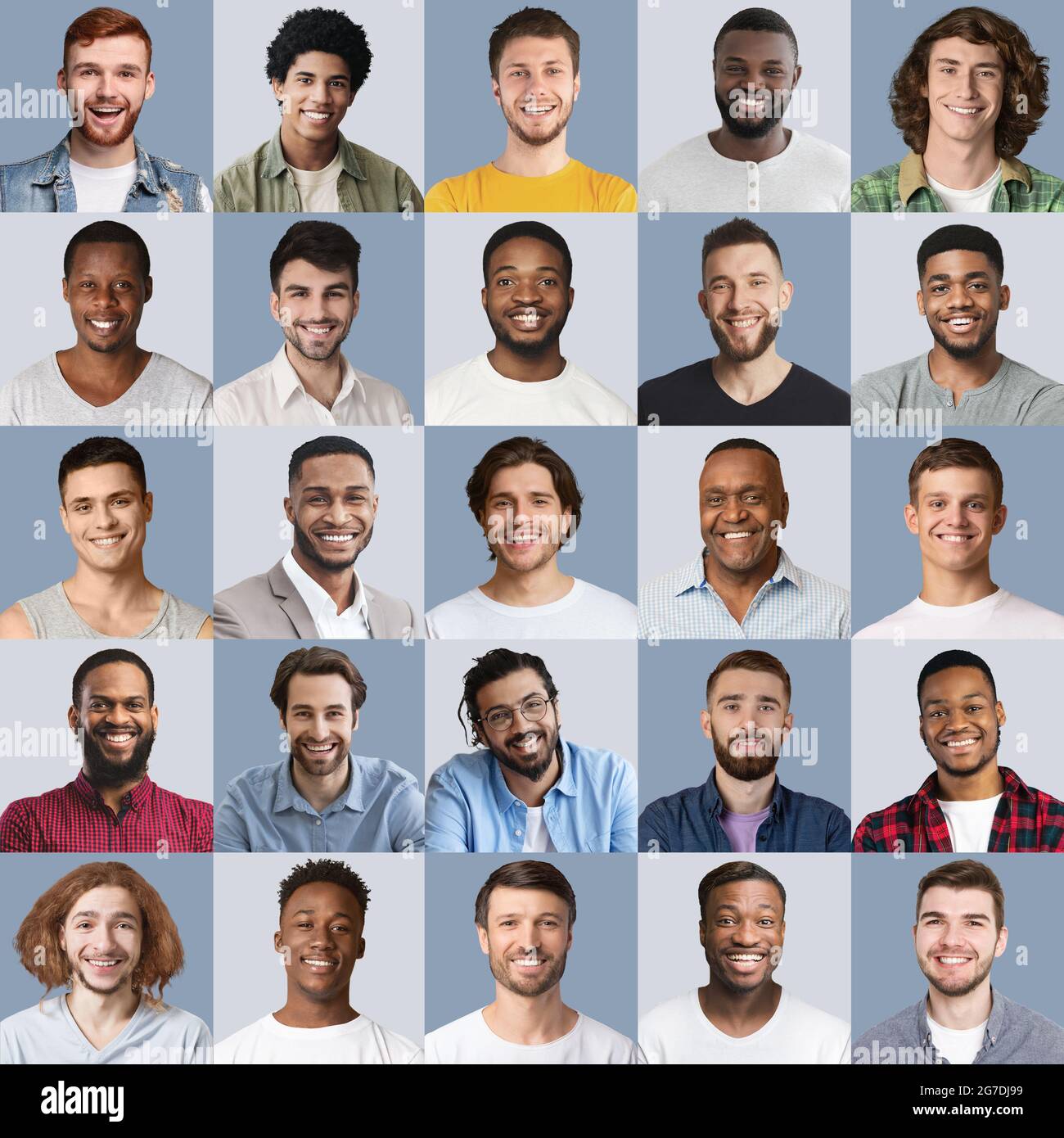 Portraits of positive multiracial men smiling at camera Stock Photo - Alamy
