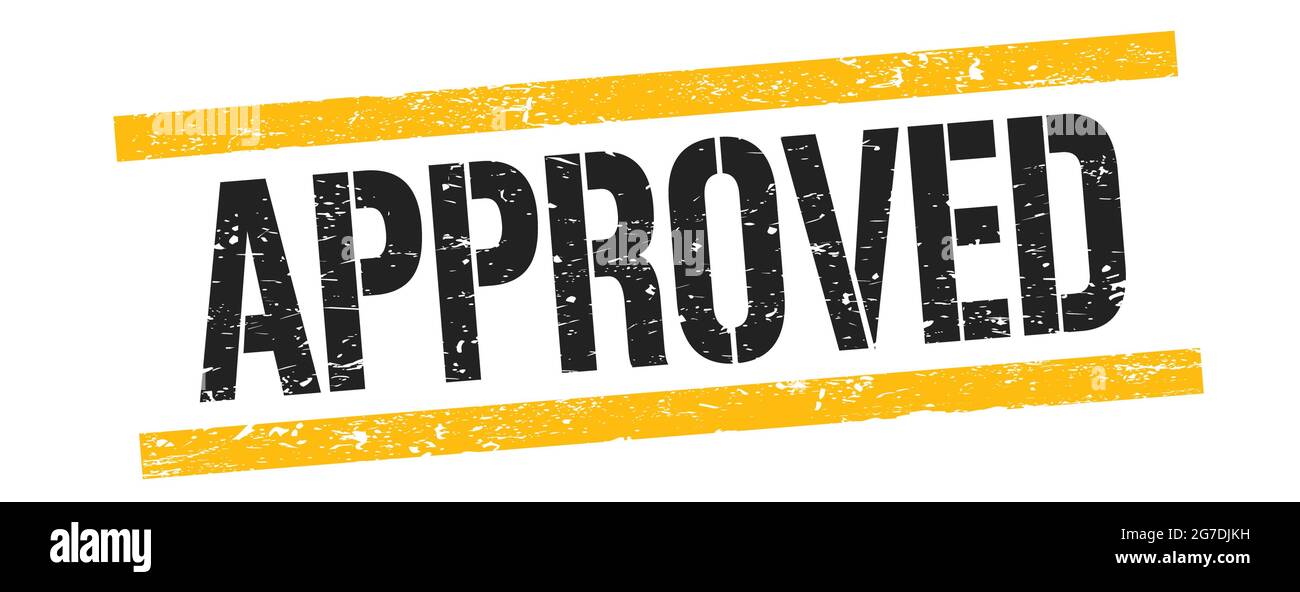 APPROVED text on black yellow grungy lines stamp sign Stock Photo - Alamy