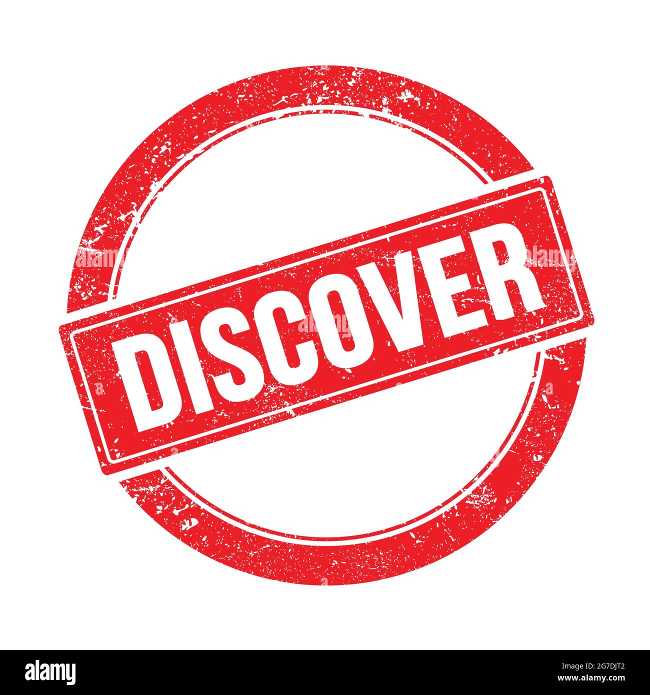DISCOVER text on red grungy round vintage stamp Stock Photo - Alamy