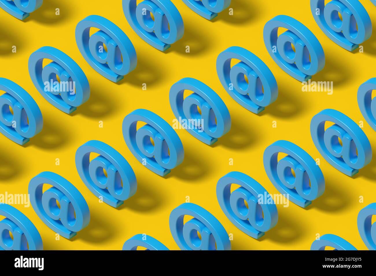 Isometric seamless pattern of blue at symbol on yellow background. 3d ...