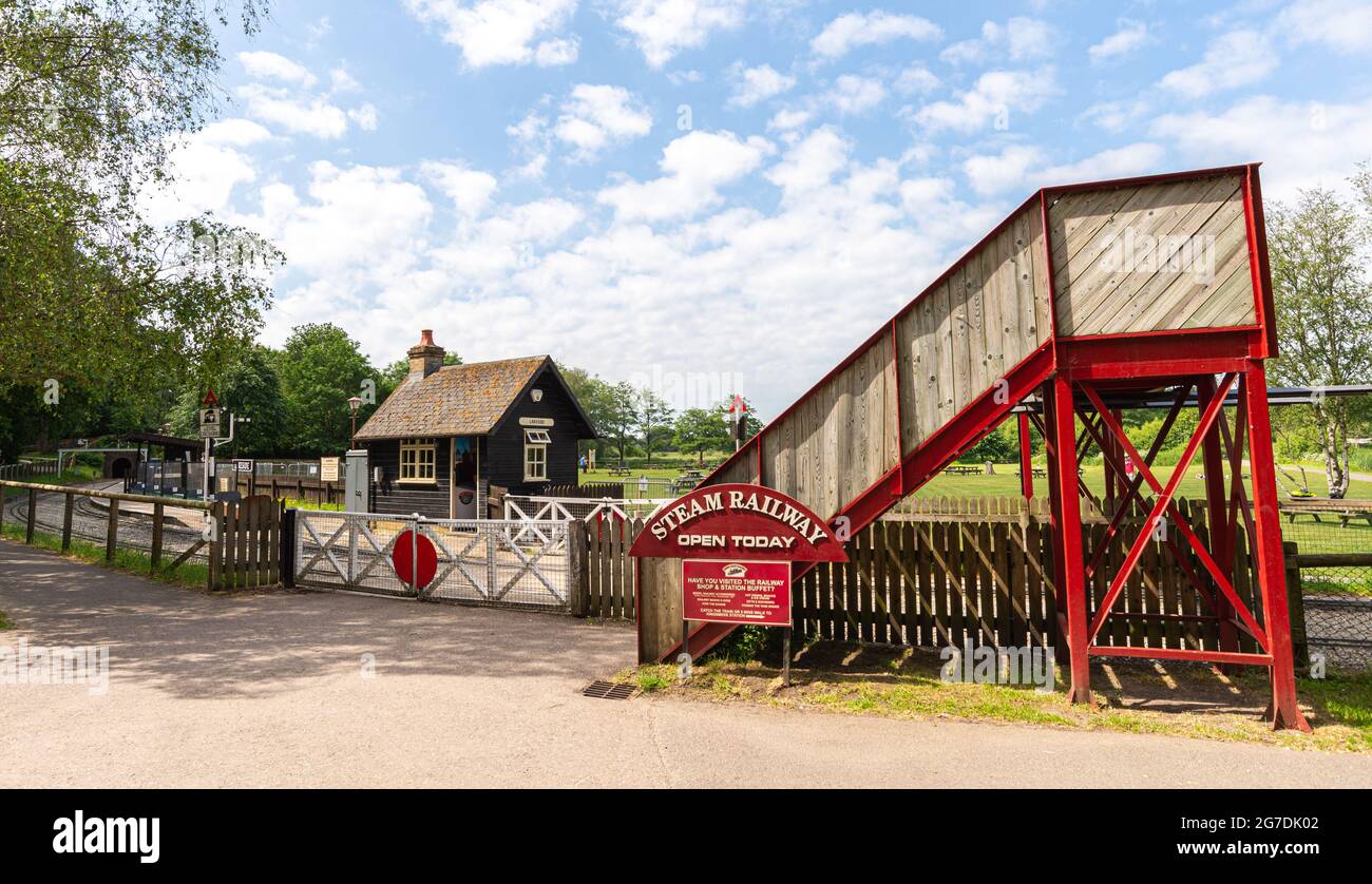 Steam railway footbridge leading to Lakeside station Moors Valley ...