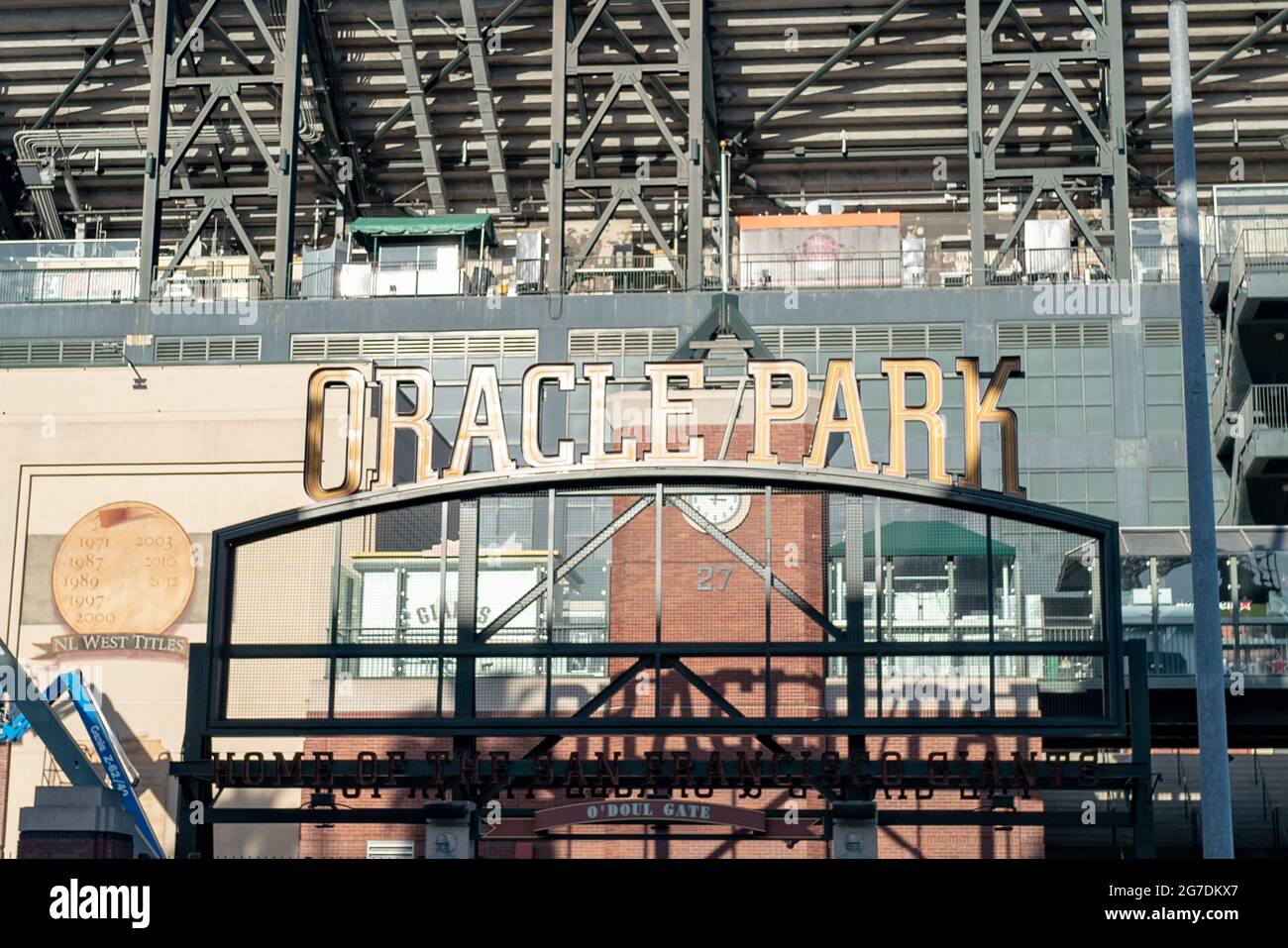 Facade of Oracle Park, a baseball park in San Francisco, California ...