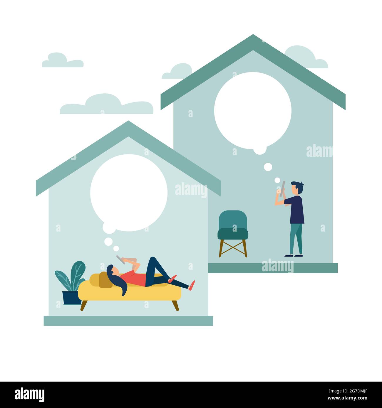 Online communication with smartphone technology. Illustration of self ...