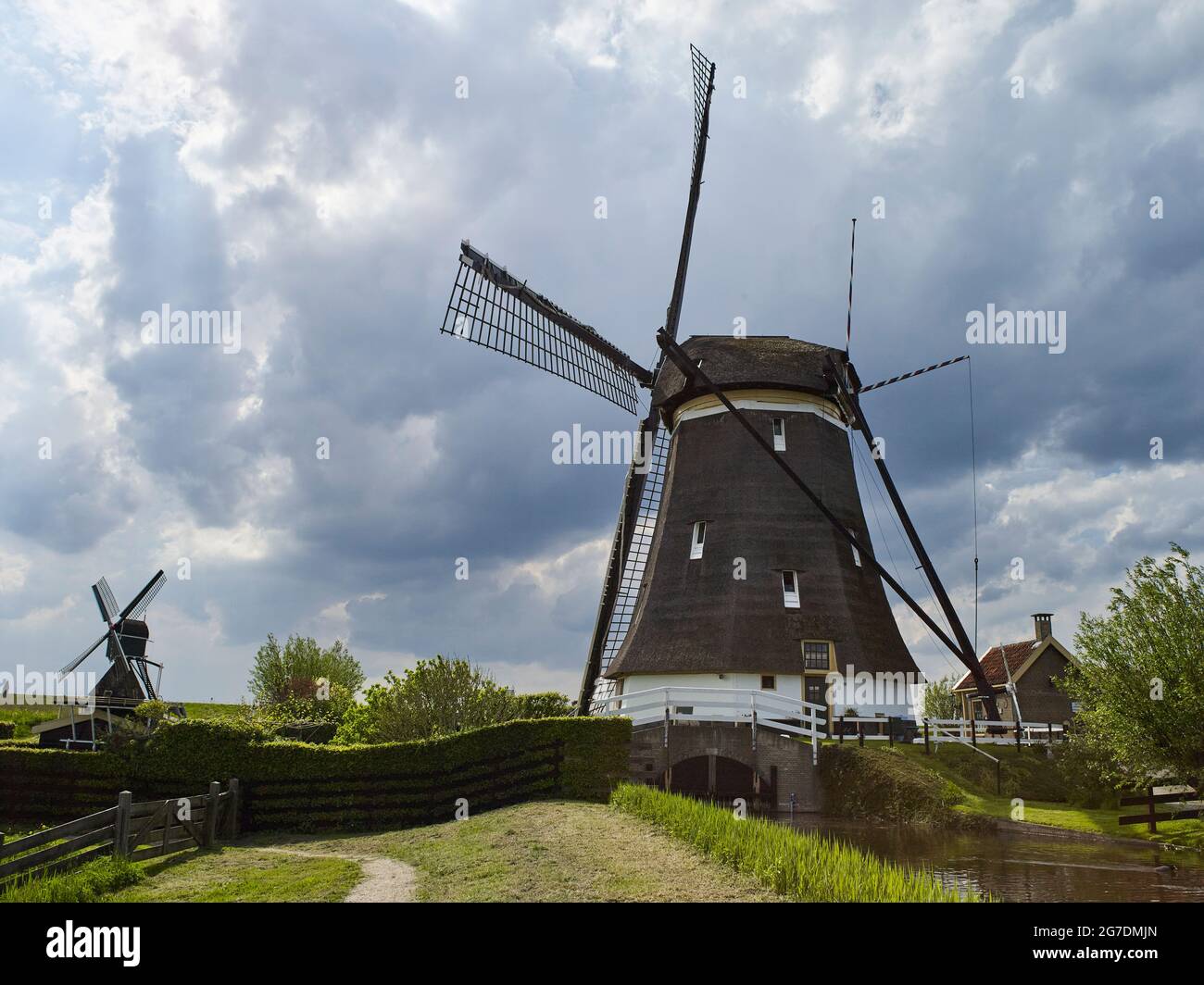 Dutch landscape with windmill in the polder Stock Photo - Alamy