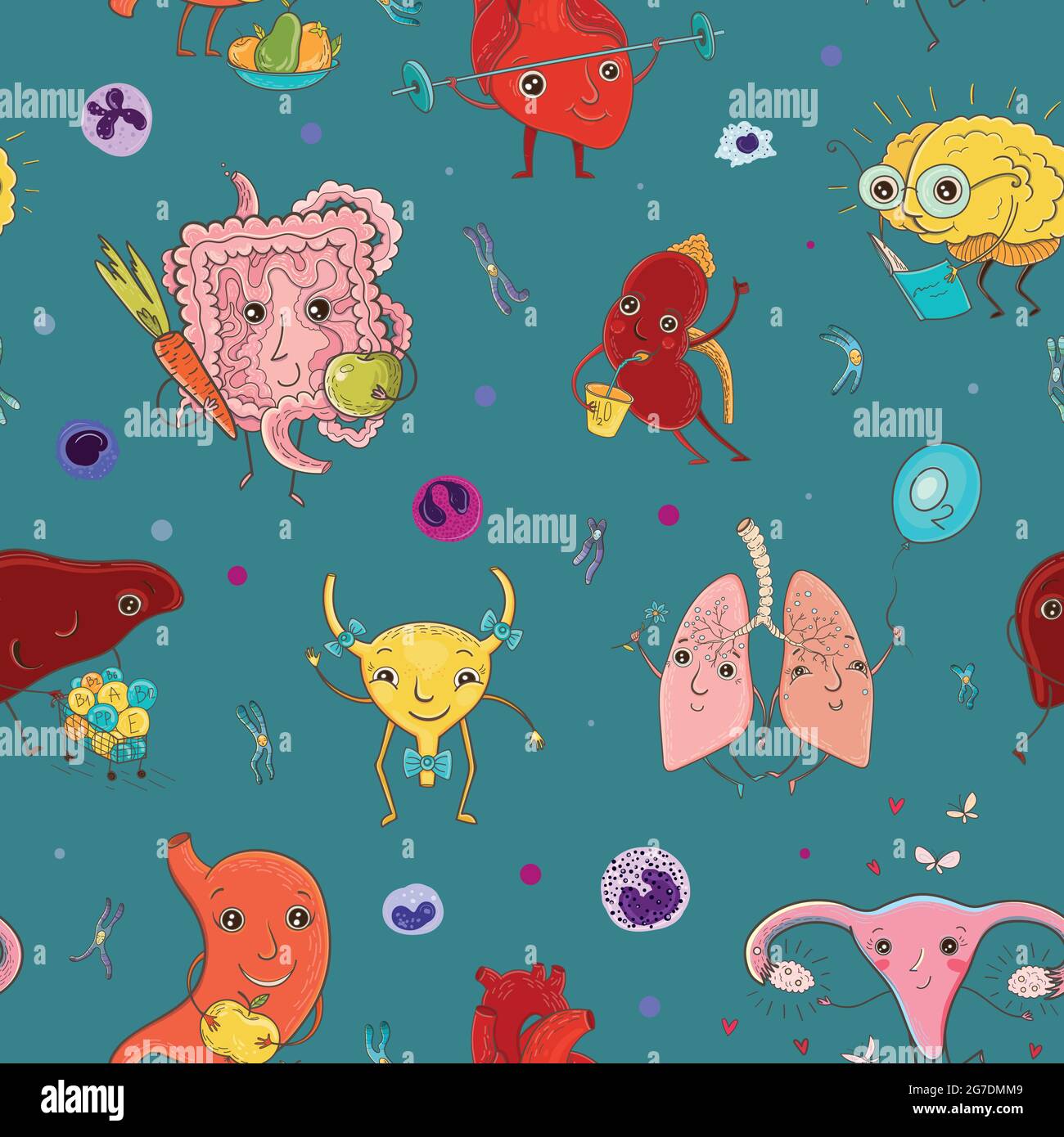 Seamless pattern with happy healthy human organs Stock Vector Image ...