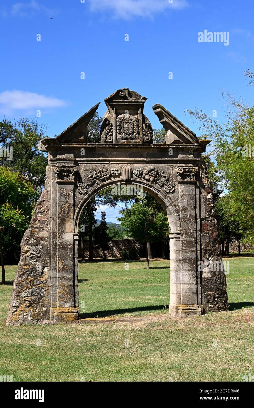 ancient stone arch in a park. Castle of Jonquieres Stock Photo - Alamy