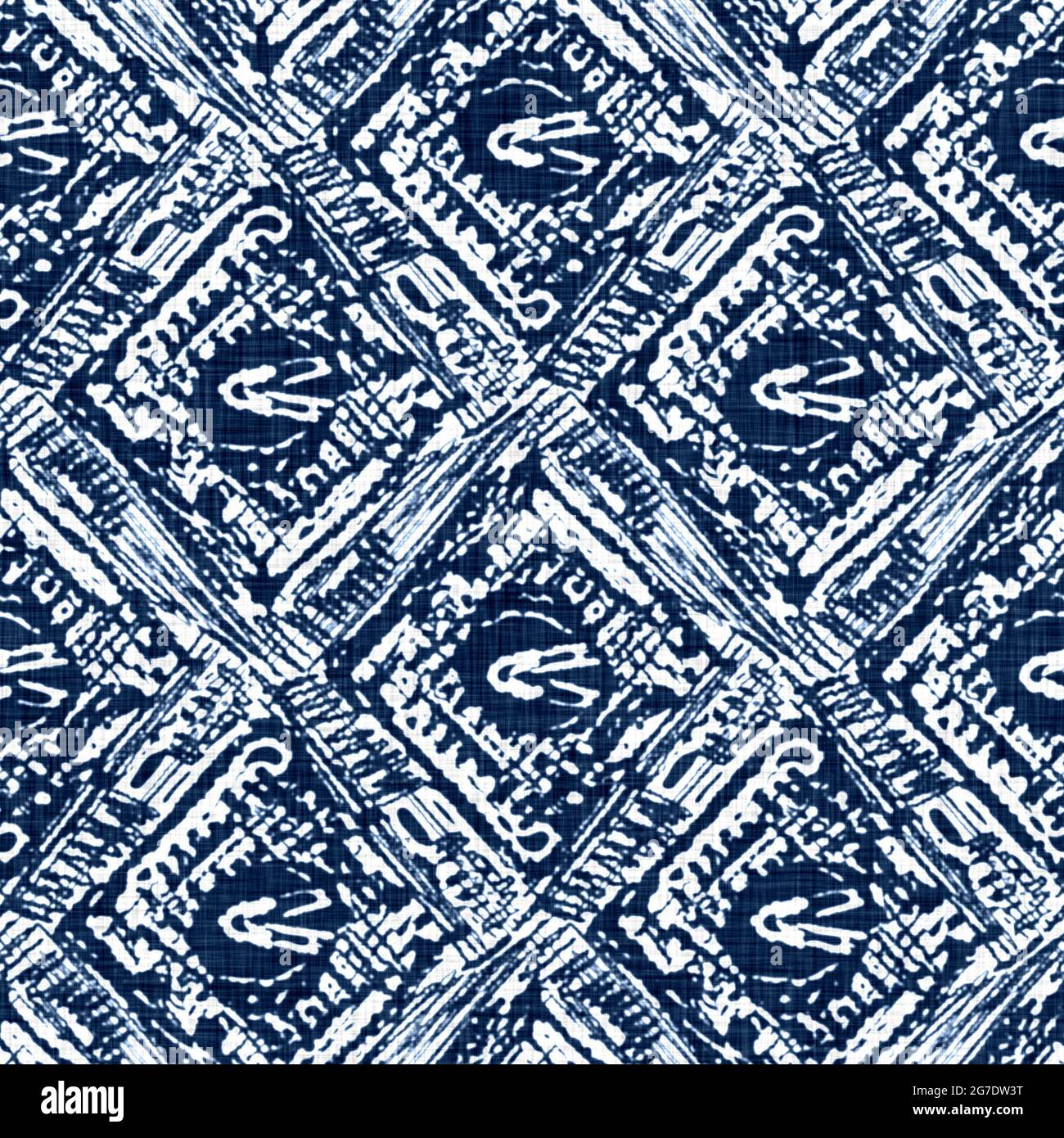 Acid wash blue jean effect texture with decorative linen geo motif ...