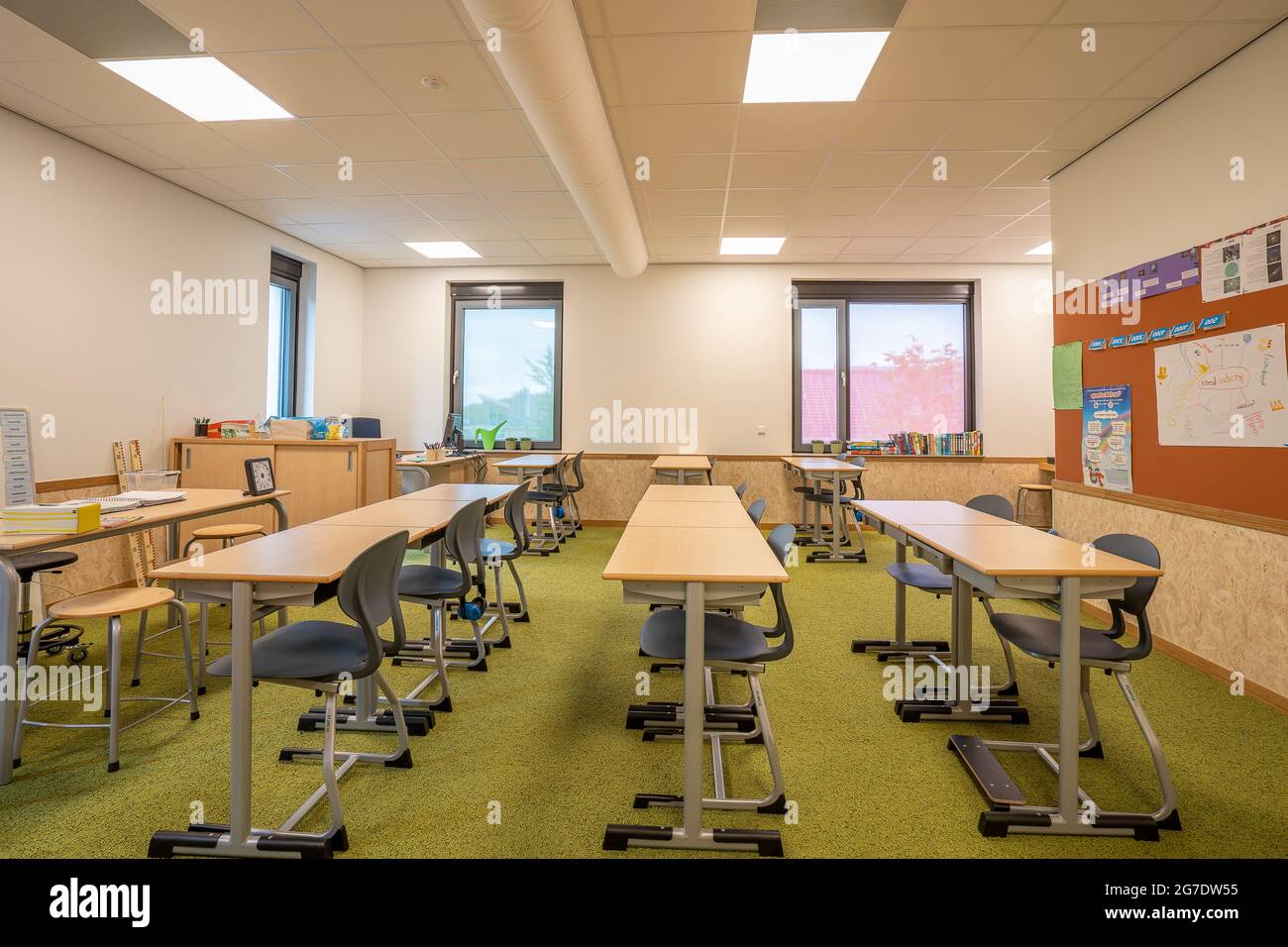 OUD BEIJERLAND, NETHERLANDS - Jun 21, 2021: A classroom for primary ...