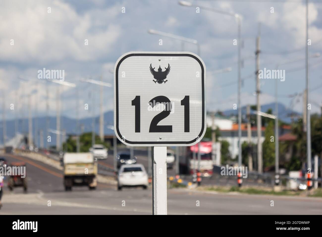 Chiangmai, Thailand -July 13 2021: Sign of highway road no 121. Third ...