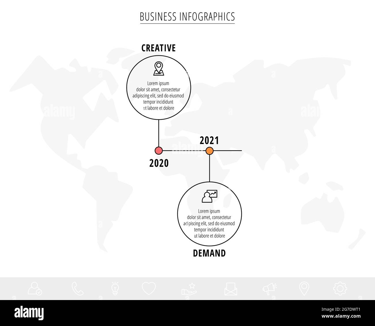 Vector minimal line infographics with circles. Business concept 2 steps by step for diagram ...