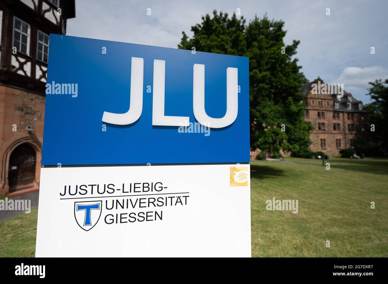 12 July 2021, Hessen, Gießen: The logo of the Justus Liebig University ...