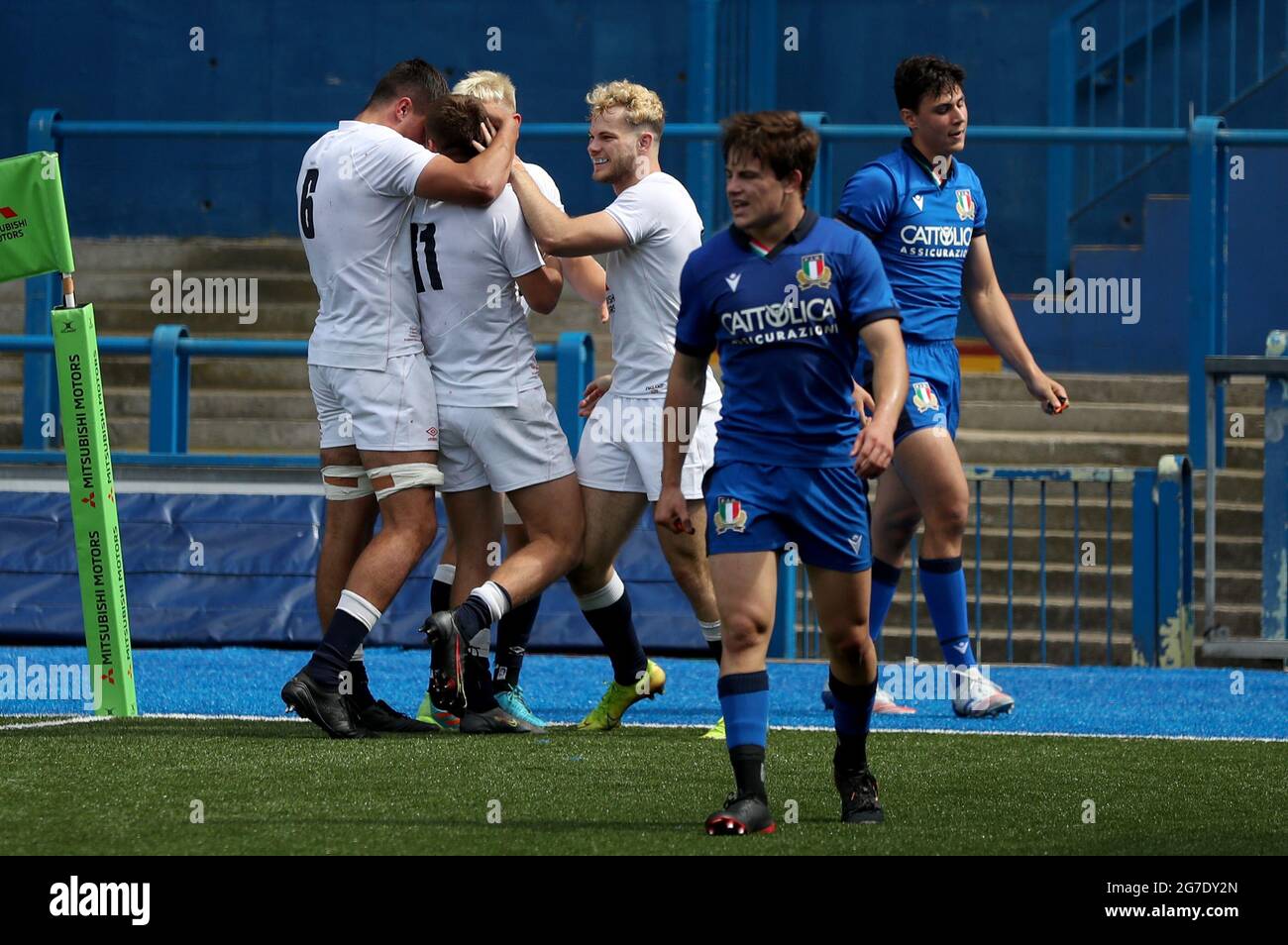 England's Arthur Relton celebrates with his team mates after he scores ...