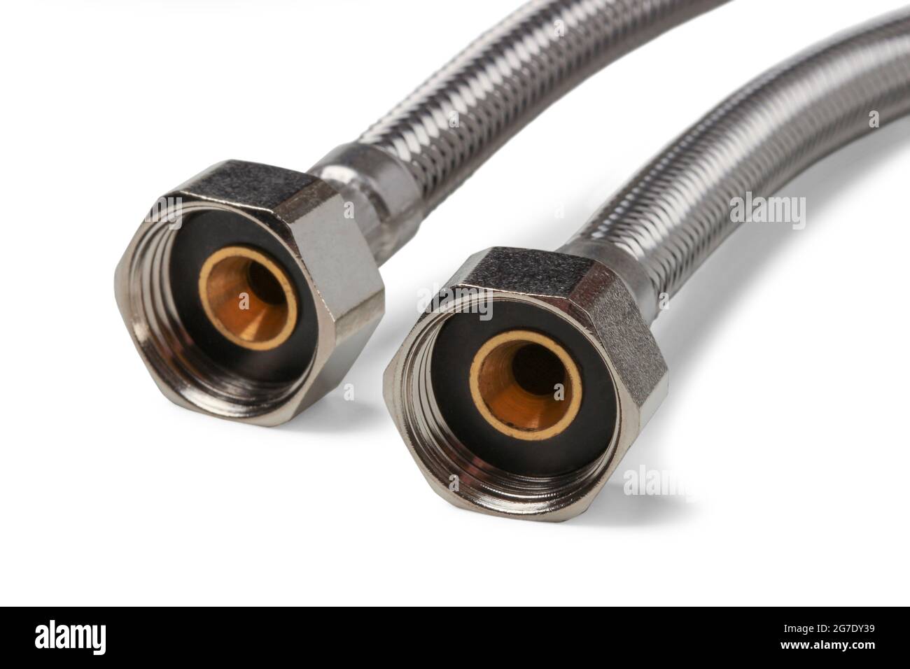 Plumbing hoses for connection to mixer close up isolated on white Stock ...