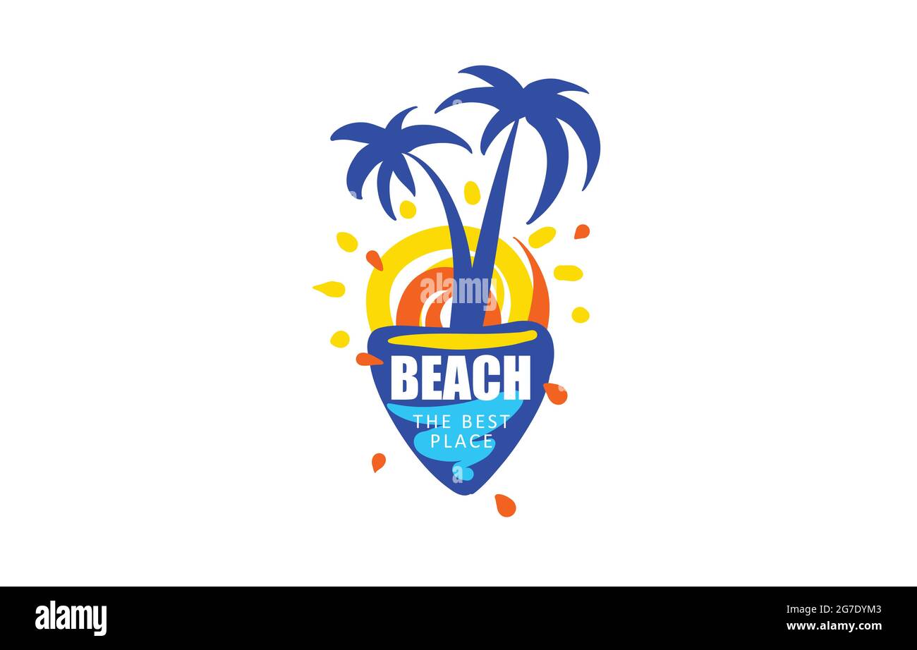Vector icon for the beach with the image of a palm tree and the sea ...