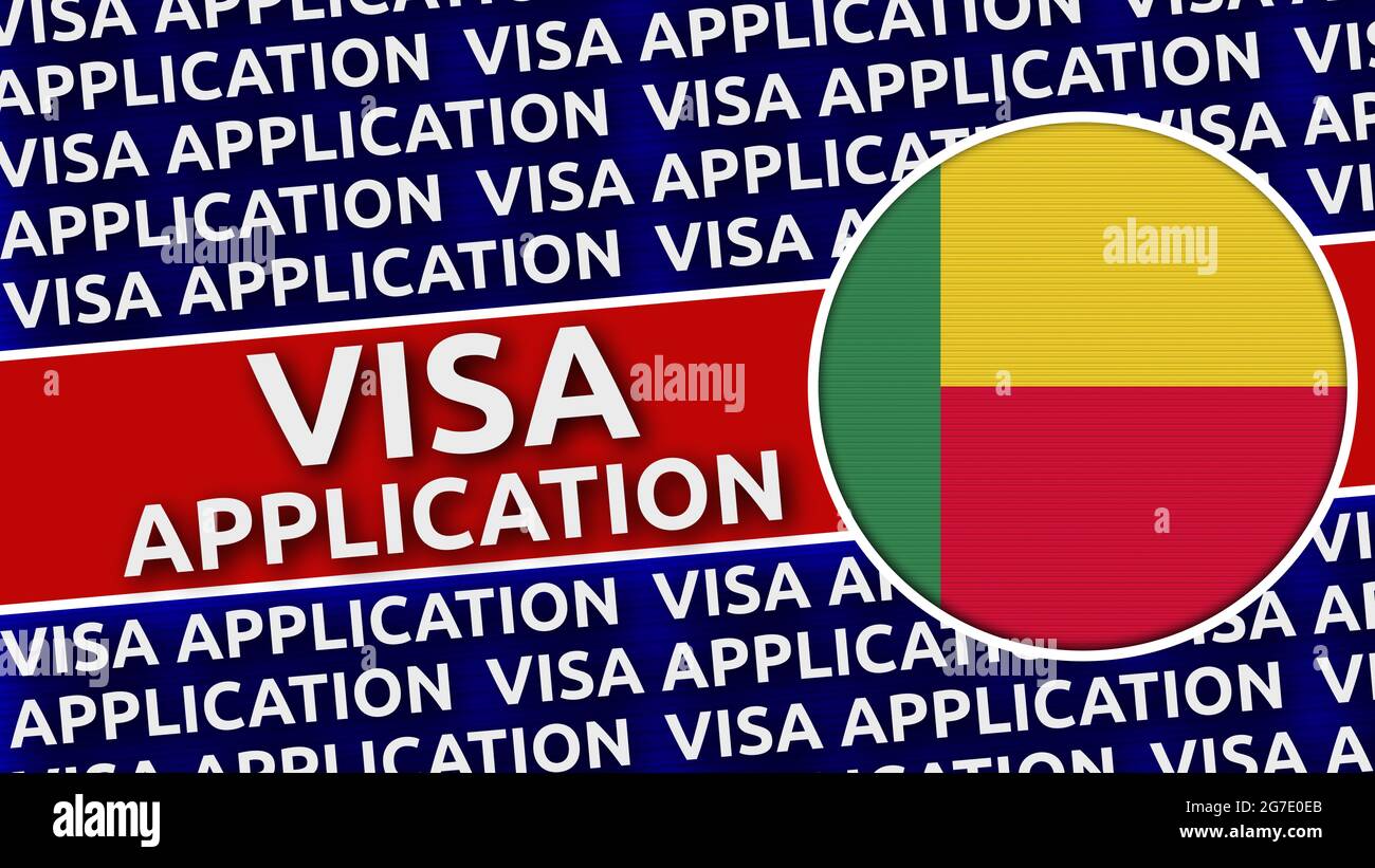 Benin Circular Flag with Visa Application Titles - 3D Illustration ...