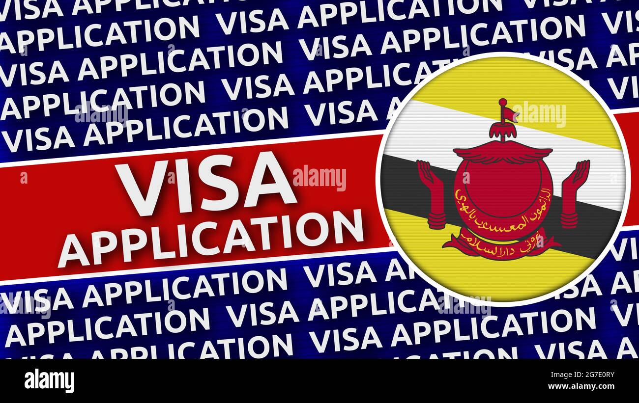 Brunei Circular Flag with Visa Application Titles - 3D Illustration ...