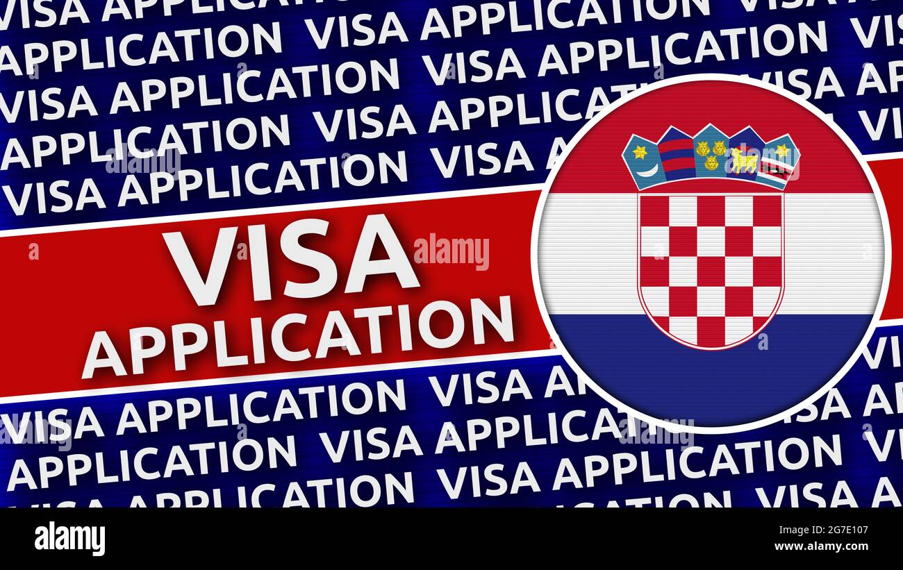 Croatia Circular Flag with Visa Application Titles - 3D Illustration ...