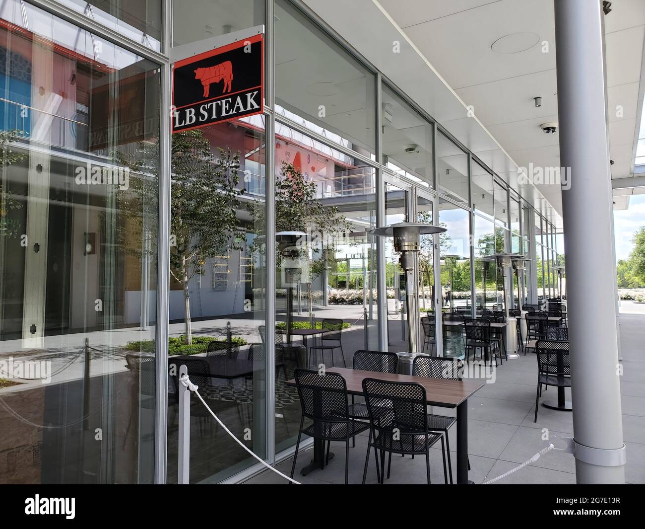 Sign on facade of LB Steak restaurant in San Ramon, California, May 23 ...