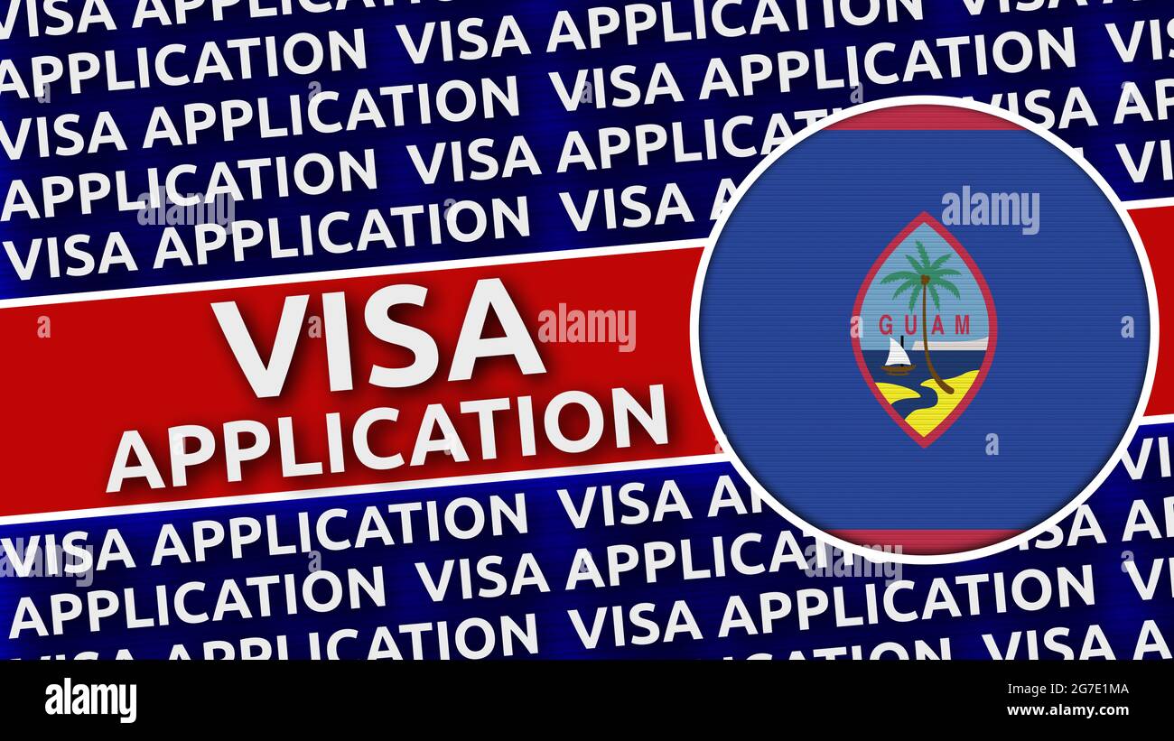 Guam Circular Flag with Visa Application Titles - 3D Illustration Stock ...